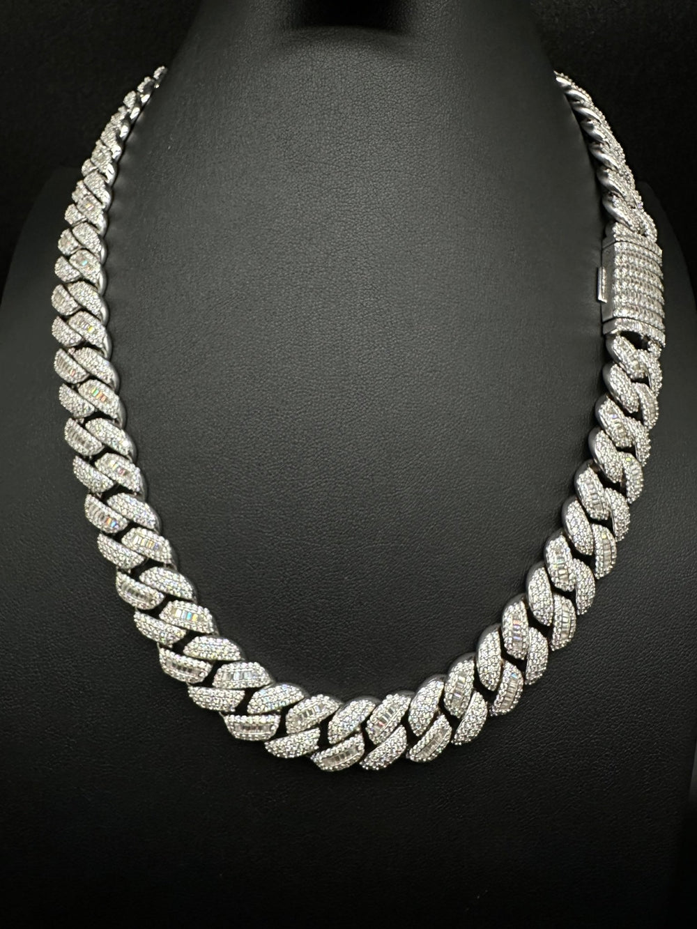 15MM Baguette and Round Moissanite Cuban Chain | TRJC