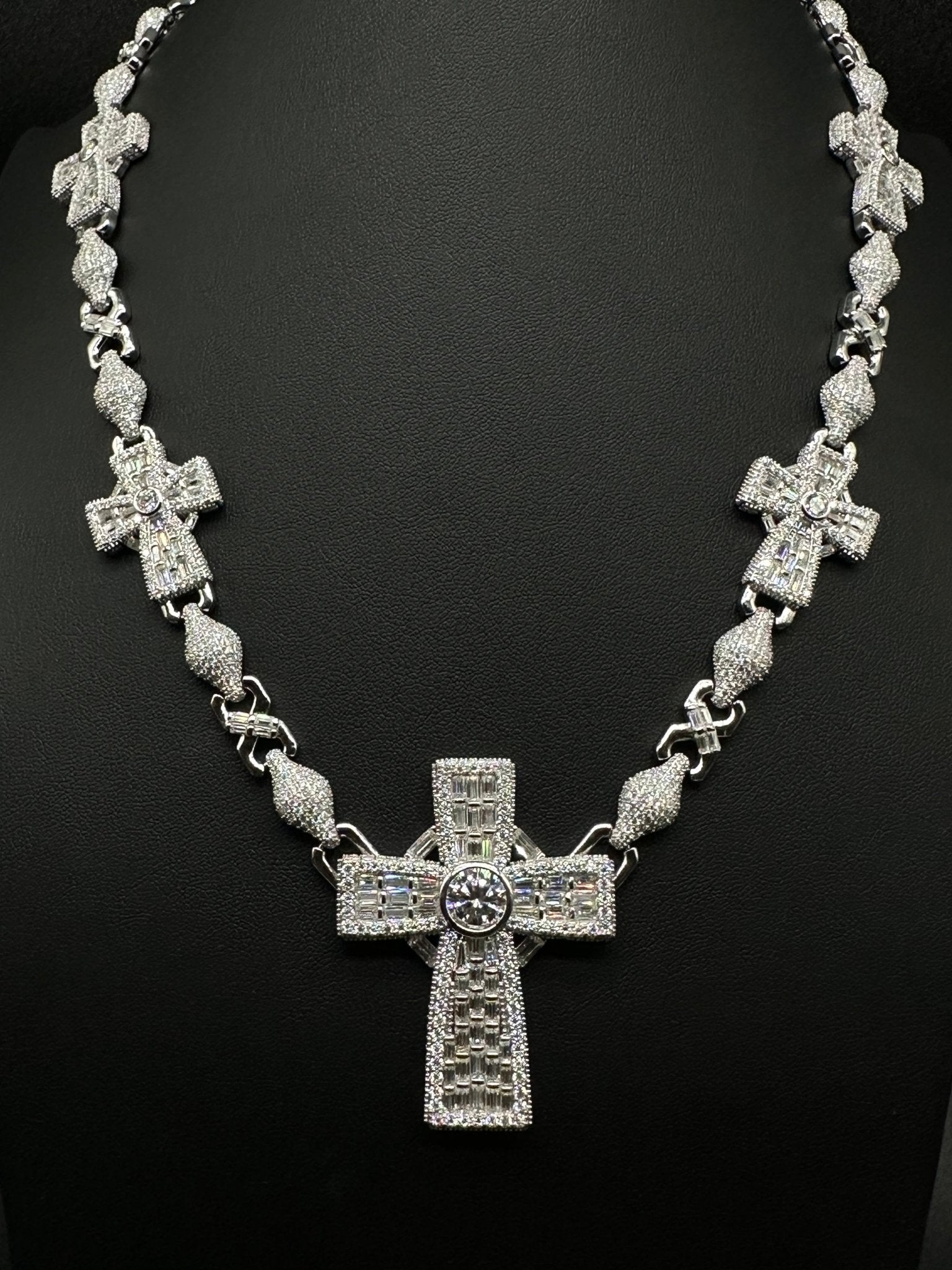 Moissanite Designer Cross Necklace – 22" Full Baguett | TRJC
